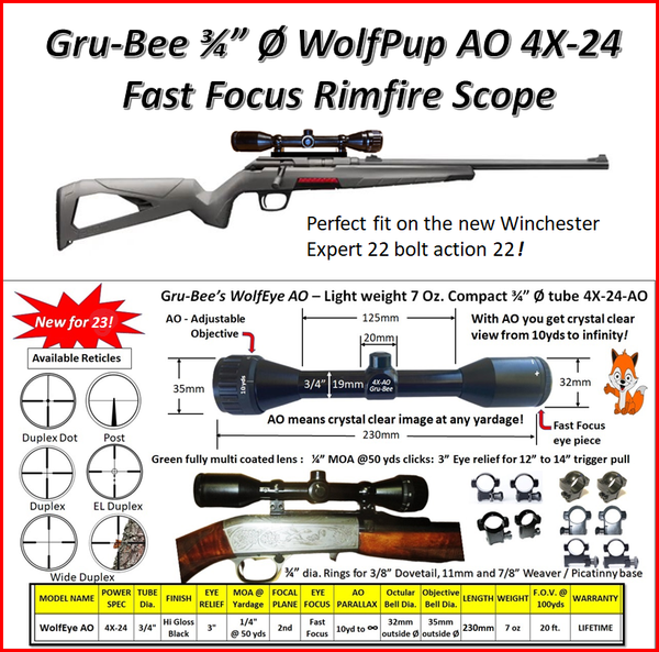 WP-4AO > Wide Duplex reticle - WolfPup 4X AO and Fast Focus > 3/4" tub ...