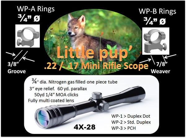Gru-Bee WolfPup 4X Duplex Scope with Rings and lens covers | GruBee Inc